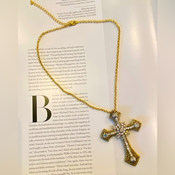 Annie G | Jewelry | New Annie G Necklace Gold Filagree Cross W Crystals ...